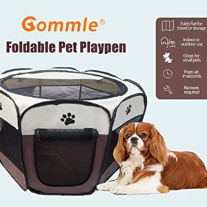 Gommle Portable Pet Playpen for Small Cat Dog Puppy Rabbit,Cat Kitten Playpen Indoor Outdoor with Carrying Case,Waterproof Bottom and Removable Zipper Top (S(28.7" x 28.7" x 16"), Brown)