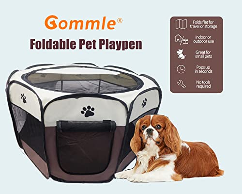 Gommle Portable Pet Playpen for Small Cat Dog Puppy Rabbit,Cat Kitten Playpen Indoor Outdoor with Carrying Case,Waterproof Bottom and Removable Zipper Top (S(28.7" x 28.7" x 16"), Brown)