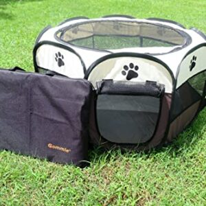 Gommle Portable Pet Playpen for Small Cat Dog Puppy Rabbit,Cat Kitten Playpen Indoor Outdoor with Carrying Case,Waterproof Bottom and Removable Zipper Top (S(28.7" x 28.7" x 16"), Brown)