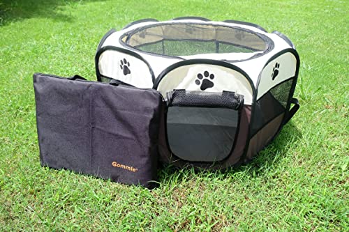 Gommle Portable Pet Playpen for Small Cat Dog Puppy Rabbit,Cat Kitten Playpen Indoor Outdoor with Carrying Case,Waterproof Bottom and Removable Zipper Top (S(28.7" x 28.7" x 16"), Brown)