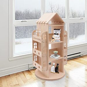 zhfeisy rotatable bookshelf pine wood rotating bookshelf castle shape book shelf organizer for kids large capacity bookshelf 45.67 x 23.23 x 23.23 inch