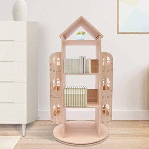 ZHFEISY Rotatable Bookshelf Pine Wood Rotating Bookshelf Castle Shape Book Shelf Organizer for Kids Large Capacity Bookshelf 45.67 x 23.23 x 23.23 inch