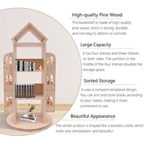 ZHFEISY Rotatable Bookshelf Pine Wood Rotating Bookshelf Castle Shape Book Shelf Organizer for Kids Large Capacity Bookshelf 45.67 x 23.23 x 23.23 inch