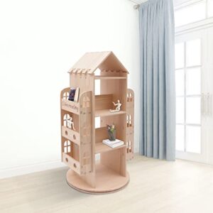 ZHFEISY Rotatable Bookshelf Pine Wood Rotating Bookshelf Castle Shape Book Shelf Organizer for Kids Large Capacity Bookshelf 45.67 x 23.23 x 23.23 inch