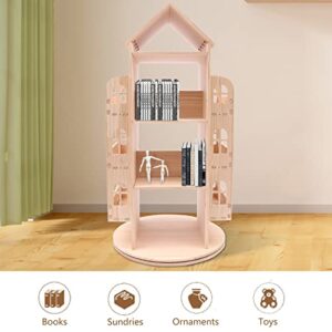 ZHFEISY Rotatable Bookshelf Pine Wood Rotating Bookshelf Castle Shape Book Shelf Organizer for Kids Large Capacity Bookshelf 45.67 x 23.23 x 23.23 inch