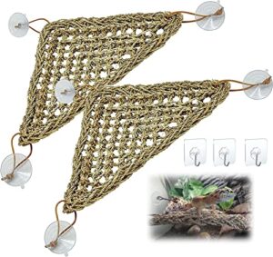 2 pack reptile lizard bearded dragon hammock,reptile lounger,100% natural grass fibers hammock bed for bearded dragons, geckos, iguanas, hermit crabs (triangular + rectangle)