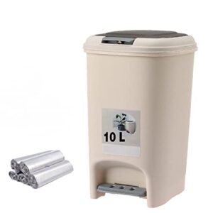 haohanr bathroom trash can soft-close,2.6 gallen small trash can with lid and foot pedal, 10 litter trashcan removable handle inner bucket for bedroom,kitchen,powder room(khaki)