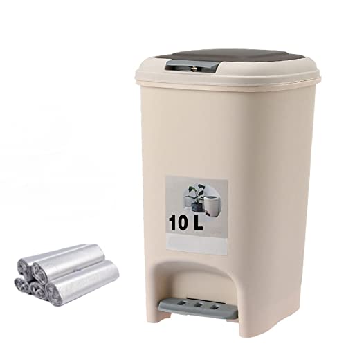 HAOHANR Bathroom Trash Can Soft-Close,2.6 Gallen Small Trash Can with Lid and Foot Pedal, 10 Litter Trashcan Removable Handle Inner Bucket for Bedroom,Kitchen,Powder Room(Khaki)