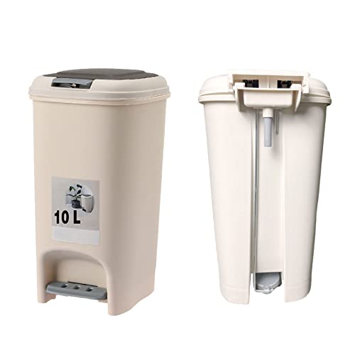 HAOHANR Bathroom Trash Can Soft-Close,2.6 Gallen Small Trash Can with Lid and Foot Pedal, 10 Litter Trashcan Removable Handle Inner Bucket for Bedroom,Kitchen,Powder Room(Khaki)