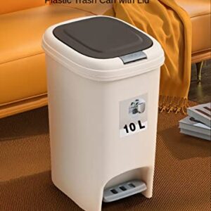 HAOHANR Bathroom Trash Can Soft-Close,2.6 Gallen Small Trash Can with Lid and Foot Pedal, 10 Litter Trashcan Removable Handle Inner Bucket for Bedroom,Kitchen,Powder Room(Khaki)