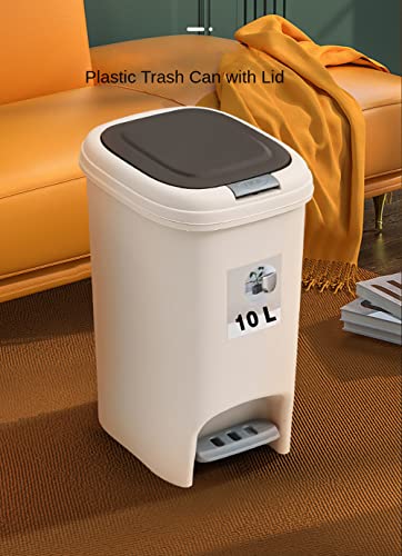 HAOHANR Bathroom Trash Can Soft-Close,2.6 Gallen Small Trash Can with Lid and Foot Pedal, 10 Litter Trashcan Removable Handle Inner Bucket for Bedroom,Kitchen,Powder Room(Khaki)