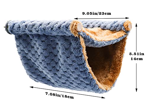 Fleece Winter Warm Rat Hammock, Double Layer Hanging Birds Nest Bed with Warm Fleece, Bird Cage Stand Perch, Hideaway Cave Bed Tent, Sleep Bed Cage Accessories for Rat Guinea Pig Chinchilla (Blue)