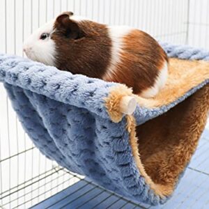 Fleece Winter Warm Rat Hammock, Double Layer Hanging Birds Nest Bed with Warm Fleece, Bird Cage Stand Perch, Hideaway Cave Bed Tent, Sleep Bed Cage Accessories for Rat Guinea Pig Chinchilla (Blue)