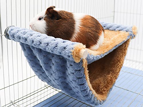 Fleece Winter Warm Rat Hammock, Double Layer Hanging Birds Nest Bed with Warm Fleece, Bird Cage Stand Perch, Hideaway Cave Bed Tent, Sleep Bed Cage Accessories for Rat Guinea Pig Chinchilla (Blue)