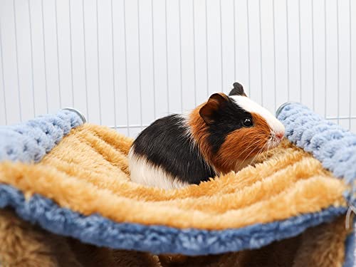 Fleece Winter Warm Rat Hammock, Double Layer Hanging Birds Nest Bed with Warm Fleece, Bird Cage Stand Perch, Hideaway Cave Bed Tent, Sleep Bed Cage Accessories for Rat Guinea Pig Chinchilla (Blue)