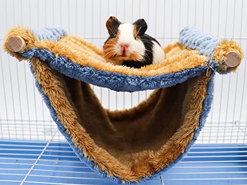 Fleece Winter Warm Rat Hammock, Double Layer Hanging Birds Nest Bed with Warm Fleece, Bird Cage Stand Perch, Hideaway Cave Bed Tent, Sleep Bed Cage Accessories for Rat Guinea Pig Chinchilla (Blue)