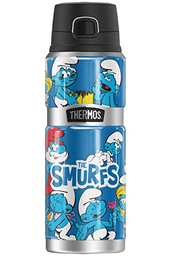 The Smurfs OFFICIAL Smurf Group Collage THERMOS STAINLESS KING Stainless Steel Drink Bottle, Vacuum insulated & Double Wall, 24oz