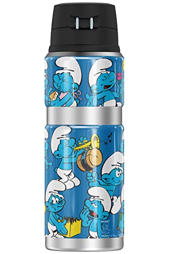 The Smurfs OFFICIAL Smurf Group Collage THERMOS STAINLESS KING Stainless Steel Drink Bottle, Vacuum insulated & Double Wall, 24oz