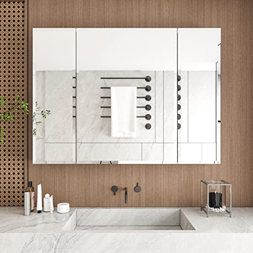 Polibi Aosmay Medicine Cabinet with Mirror/Large Storage Space/Adjustable Shelves/Soft-Closing Hinge/Three Doors, Surface Mount or Recess Aluminum, 36 * 26 Inches