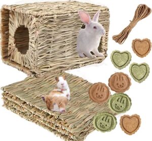 qhzahng bunny grass house,natural handmade edible foldable comfortable grass nest for rabbits，bunny, guinea pig, little animals, play paradise grass nest。 (b)