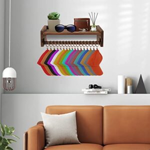 WANLIAN Hat Rack for Wall Baseball Caps Organizer Holder, Ball Caps Hanger Accessories Display Wall Mounted Wooden Storage Shelf with 17 Hooks for Living Room, Bedroom