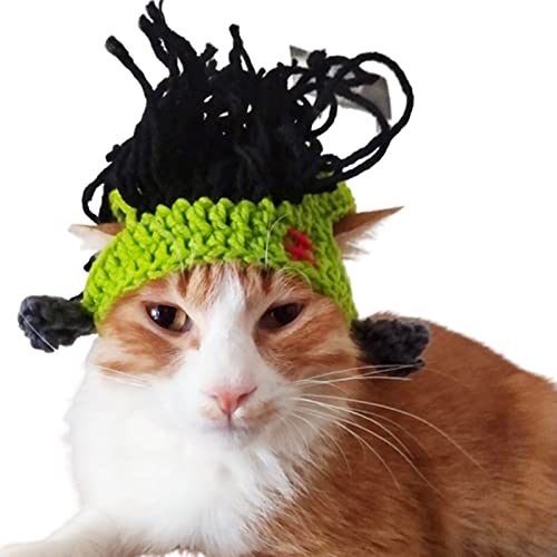 Bonaweite Pet Hat, Dog Cat Handmade Knitted Woolen Yarn Frog Cap, Grooming Accessories Apparels Puppy Teddy Cartoon (S fit for Cats Head Girth 8.66" - 9.44", Punk)