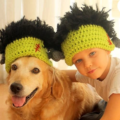 Bonaweite Pet Hat, Dog Cat Handmade Knitted Woolen Yarn Frog Cap, Grooming Accessories Apparels Puppy Teddy Cartoon (S fit for Cats Head Girth 8.66" - 9.44", Punk)