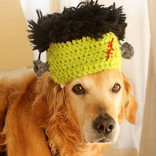 Bonaweite Pet Hat, Dog Cat Handmade Knitted Woolen Yarn Frog Cap, Grooming Accessories Apparels Puppy Teddy Cartoon (S fit for Cats Head Girth 8.66" - 9.44", Punk)