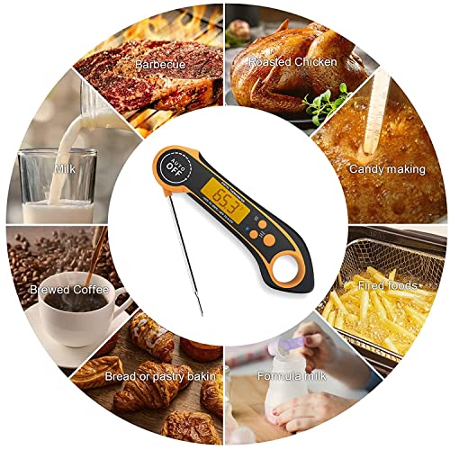 Bekhic Instant Digital Meat Thermometer for Cooking Grilling with Backlight, Magnet, Waterproof Instant Read Food Thermometer for Meat, Deep Frying, Baking, Outdoor Cooking, Grilling, & BBQ