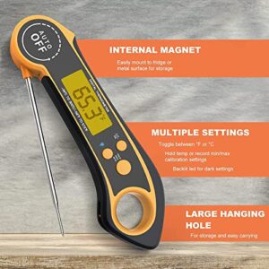 Bekhic Instant Digital Meat Thermometer for Cooking Grilling with Backlight, Magnet, Waterproof Instant Read Food Thermometer for Meat, Deep Frying, Baking, Outdoor Cooking, Grilling, & BBQ