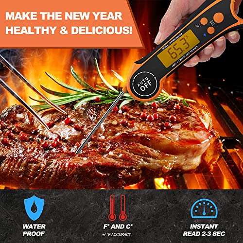 Bekhic Instant Digital Meat Thermometer for Cooking Grilling with Backlight, Magnet, Waterproof Instant Read Food Thermometer for Meat, Deep Frying, Baking, Outdoor Cooking, Grilling, & BBQ