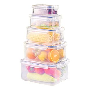 5 pcs plastic meal prep container(5lids+5containers) with easy snap lids- airtight for serving salad, easy stackable and nesting bowls for kitchen and pantry, bpa free microwavable and freezer safe