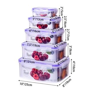 5 Pcs Plastic meal prep container(5Lids+5Containers) with Easy Snap Lids- Airtight for Serving Salad, Easy Stackable and Nesting Bowls for Kitchen and Pantry, BPA Free Microwavable and Freezer Safe