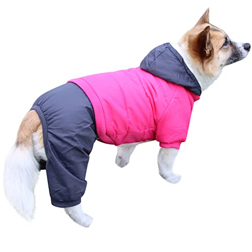 JoyDaog Fleece Lined Dog Coat with Detachable Hood and Detachable Hind Legs,Warm Puppy Jacket in Winter(Pink&Grey M)