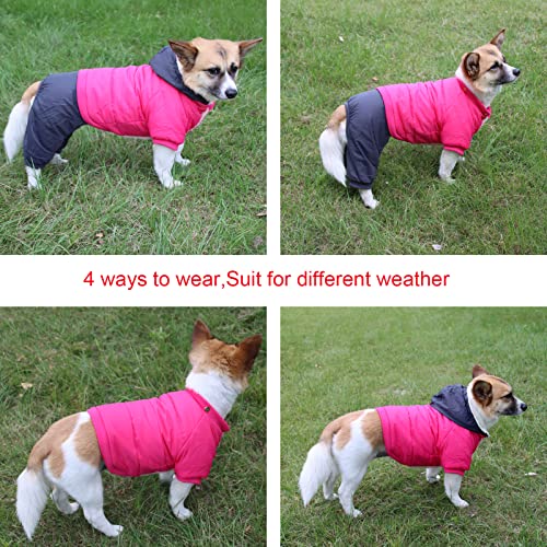 JoyDaog Fleece Lined Dog Coat with Detachable Hood and Detachable Hind Legs,Warm Puppy Jacket in Winter(Pink&Grey M)