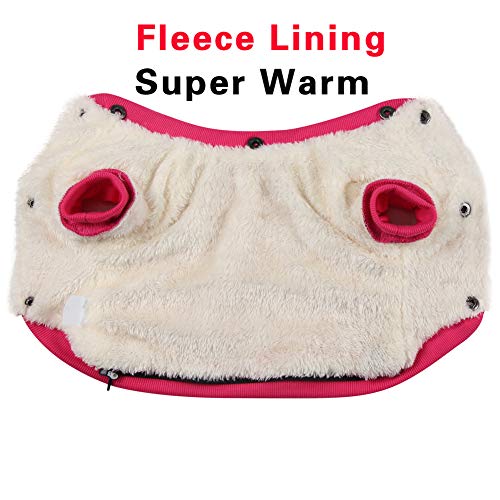 JoyDaog Fleece Lined Dog Coat with Detachable Hood and Detachable Hind Legs,Warm Puppy Jacket in Winter(Pink&Grey M)