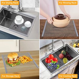 Bekhic Dish Drying Rack,Over The Sink Multipurpose Roll-Up Dish Drying Rack, Made of Heavy Duty Silicone Wrapped Steel Rods, Portable Dish Rack Dish Drainer Foldable