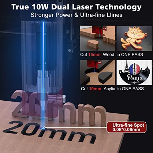 KENTOKTOOL Laser Engraver, Laser Cutter with 10W Optical Power, Ultra-fine Compressed Spot Laser Engraving Machine with Touch Controller/APP Control