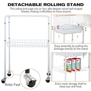 Bird Cage, MGHH Parakeet Cage with Play Open Top & Detachable Rolling Stand for Medium Small Cockatiel Canary Parakeet Conure Finches Budgie Lovebirds Pet Storage Shelf (64 Inch, White)