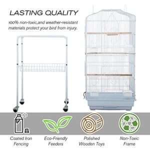 Bird Cage, MGHH Parakeet Cage with Play Open Top & Detachable Rolling Stand for Medium Small Cockatiel Canary Parakeet Conure Finches Budgie Lovebirds Pet Storage Shelf (64 Inch, White)