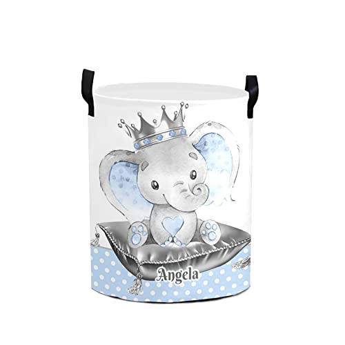 Personalized Custom Elephant Laundry Baskets with Name Collapsible Clothes Storage Basket with Handle for Bathroom Bedroom Kitchen