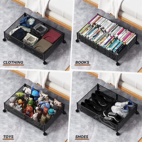 Under Bed Storage, Under the Bed Storage Containers with Wheels, Under Bed Shoe Storage Organizer Drawer, Tool-free Assembly Metal Underbed Storage Containers for Bedroom Clothes Shoes Blankets -2PCK