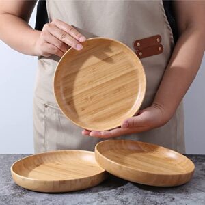 cluzelar Bamboo Plates 7.5Inch Round Bamboo Plates Reusable Kids Dinner Plates Tableware Set of 3 Wooden Plates Lightweight Dishes Snack, Dessert, Unbreakable Classic Plates