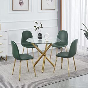 ROOIOME Mid Century Chairs Set of 4 Kitchen Chairs with Golden Legs and Frame, Modern Living Room Chairs for 4, PU Armless Dining Chair Set of 4 Green Chairs