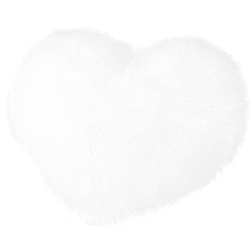 Smalibal Fluffy Heart Pillow, Fluffy Faux Fur Throw Pillow, Heart Shaped Sofa Cushion for Sofa Bedroom Living Room White Pillow Cover