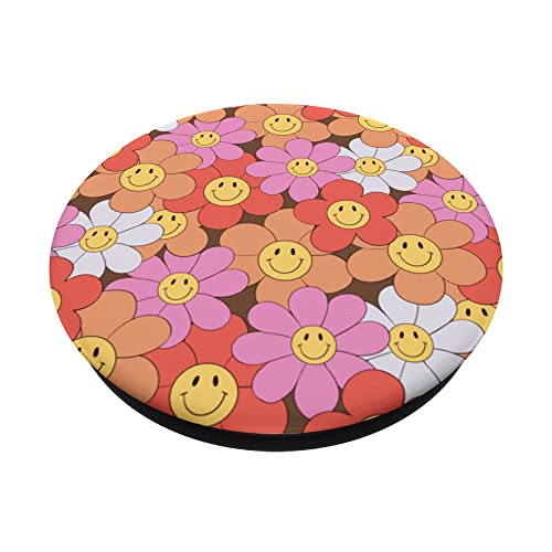 Yellow Smile Happy Face Flower Daisy Hippie 70s Aesthetic PopSockets Swappable PopGrip