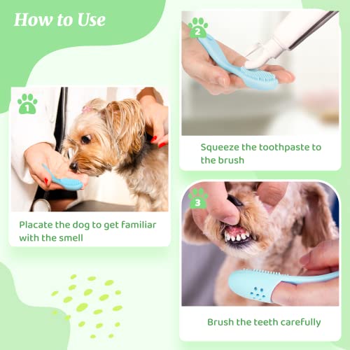 FELISTORY Dog Finger Brush Toothbrush Kit - Ergonomic Design, No Gum Damage, Soft Silicone Easily Clean Teeth Dirt- Suitable for Dental Care for Puppies, Cats and Small Pets (5)