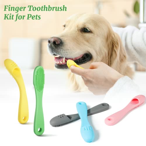 FELISTORY Dog Finger Brush Toothbrush Kit - Ergonomic Design, No Gum Damage, Soft Silicone Easily Clean Teeth Dirt- Suitable for Dental Care for Puppies, Cats and Small Pets (5)