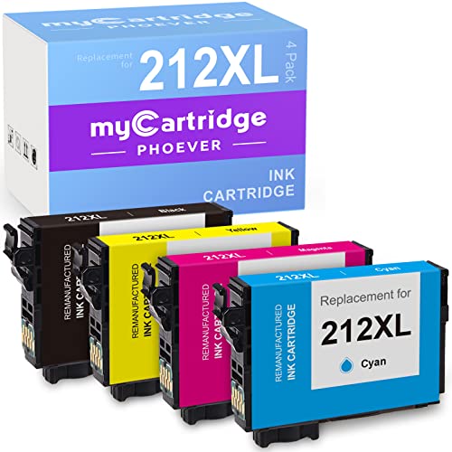 myCartridge PHOEVER 212XL Ink Cartridge Remanufactured Ink Replacement for Epson 212 XL T212XL for Workforce WF-2850 WF-2830 Expression XP-4100 XP-4105 Printer, 212XL Black,Cyan,Magenta,Yellow Ink 4P