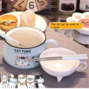 Ramen Bowl with Lid, Cute Cat Instant Noodle Bowl, 34.5 OZ Ramen Cooker with Chopsticks and Spoon, Bowl with Handle For Soup, Salad, Cereal, Pasta, Dessert(Pink)